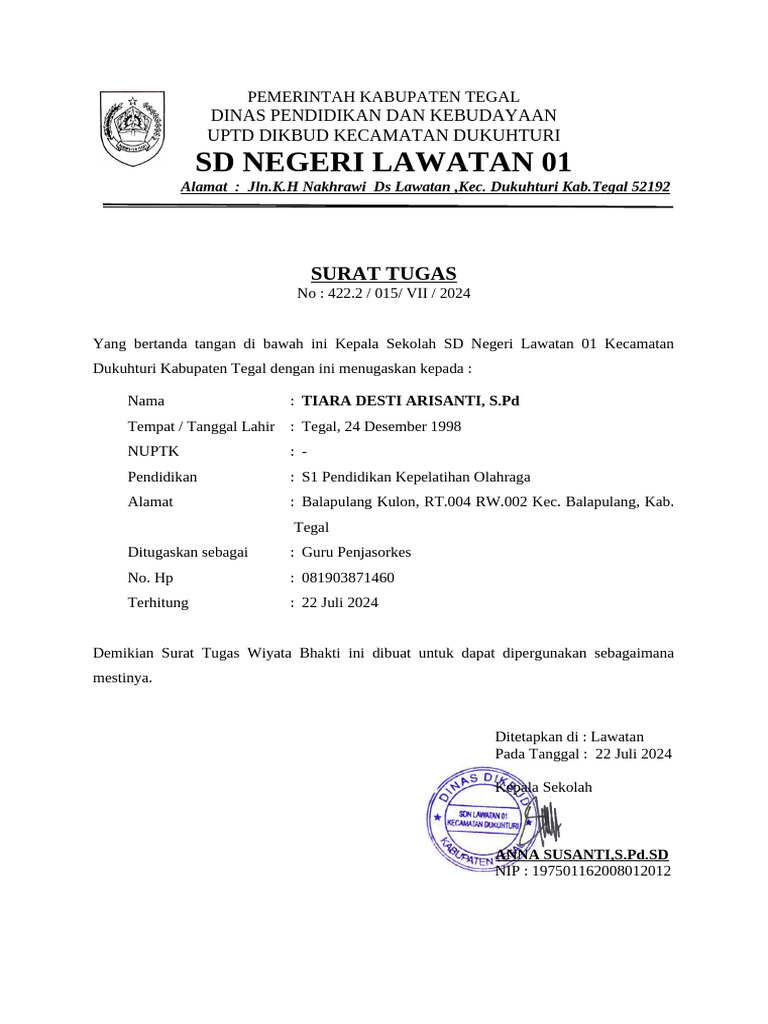 Surat Tugas Tiara | PDF