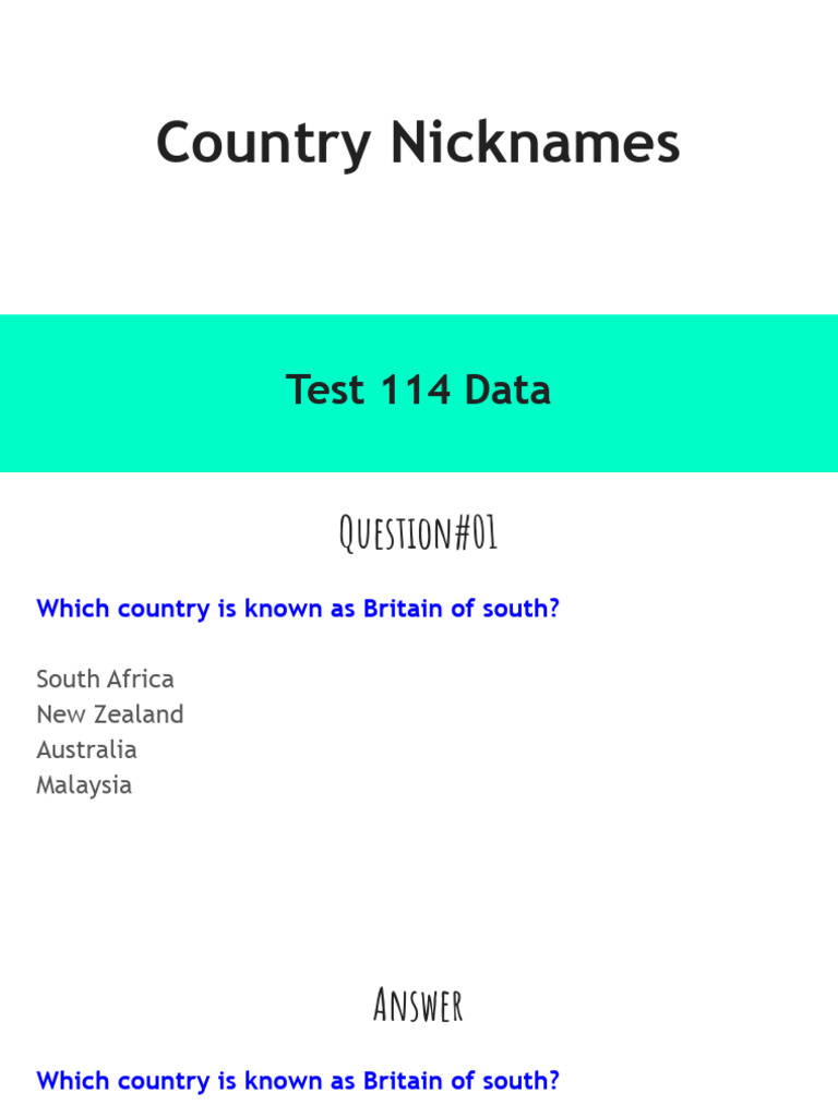 Country Nicknames - Test Data 114 | PDF | Arabian Peninsula | Scandinavia