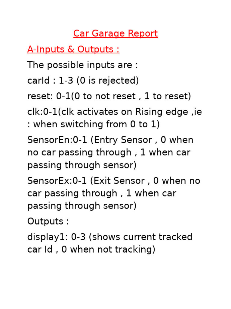 Car Garage Report | PDF