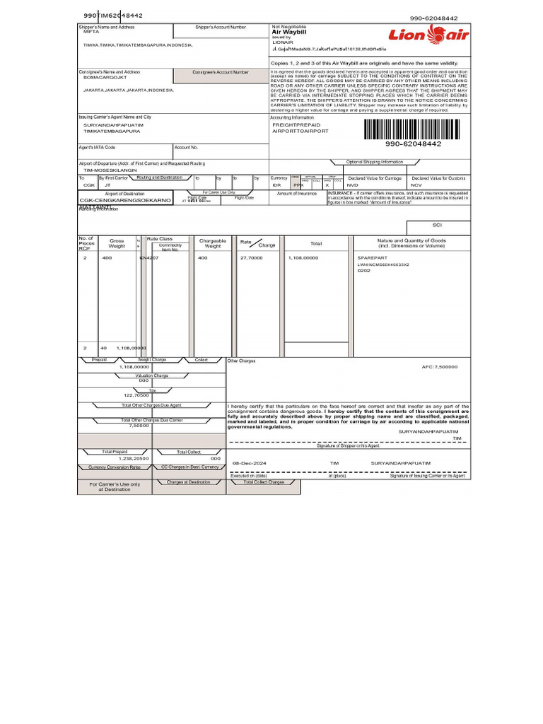 AWB No - 990-62048442 | PDF