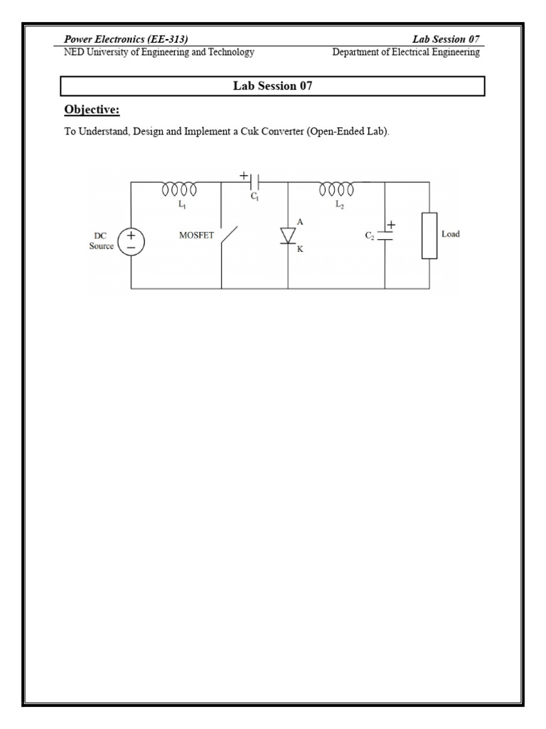 Cuk Converter Lab Session Guide | PDF