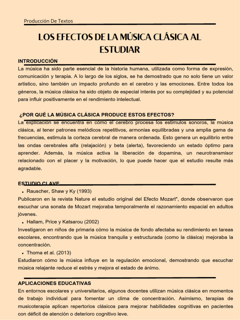 Los Efectos de La Música Clásica Al Estudiar - 3° - 3 PDF | PDF | Las ...