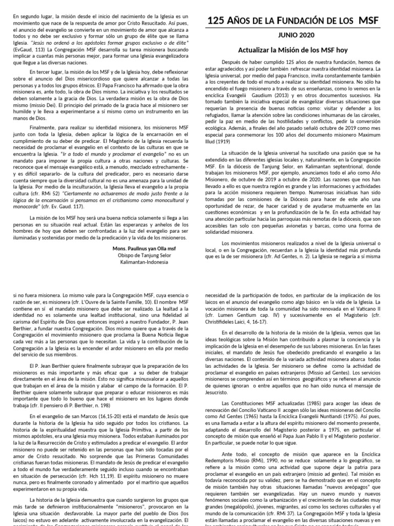 Misión. Actualizar La Misión de Los MSF Hoy | PDF | Misionero | Iglesia ...