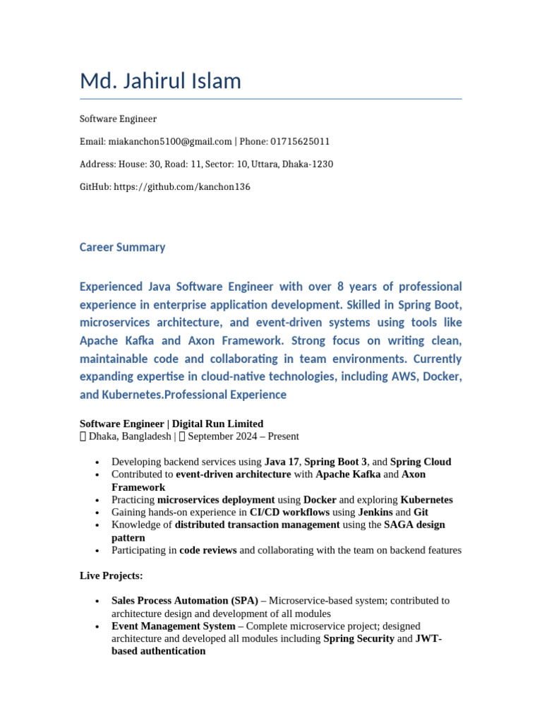 MD Jahirul Islam Updated CV | PDF | Java (Programming Language) | Computing