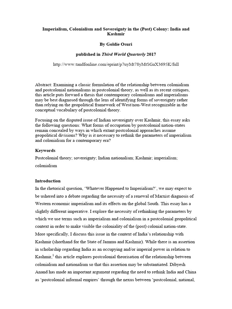 Rethinking Colonialism in Kashmir | PDF | Postcolonialism | Imperialism