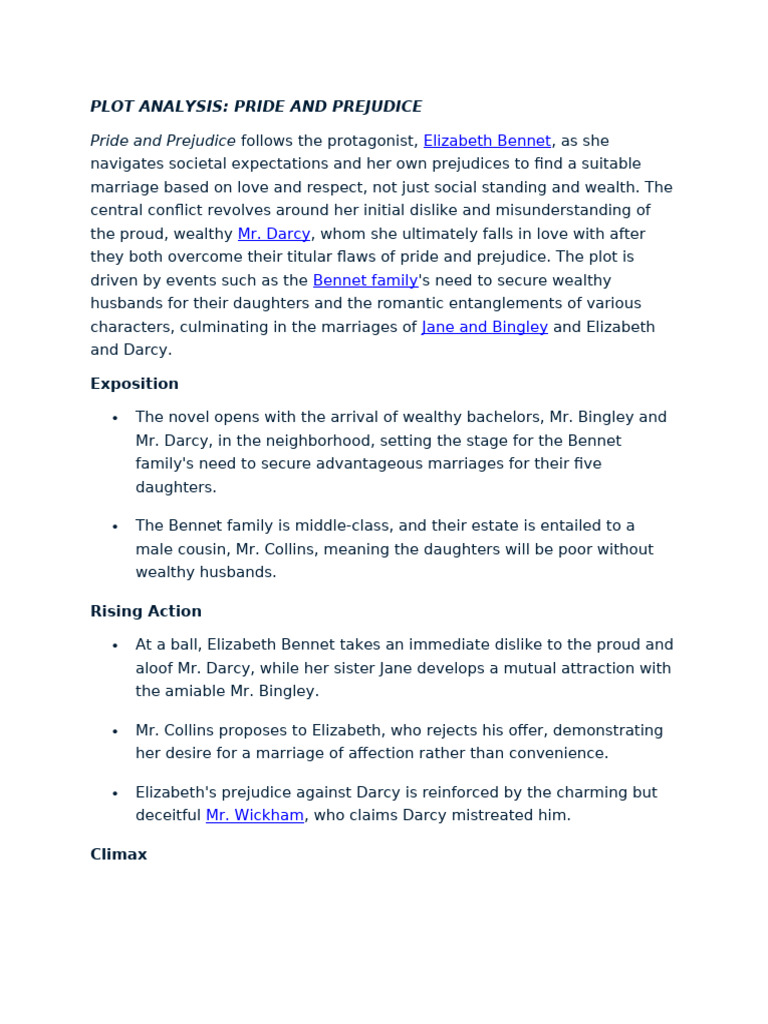 PLOT ANALYSIS Pride and Prejudice | PDF | Mr. Darcy | Pride And Prejudice