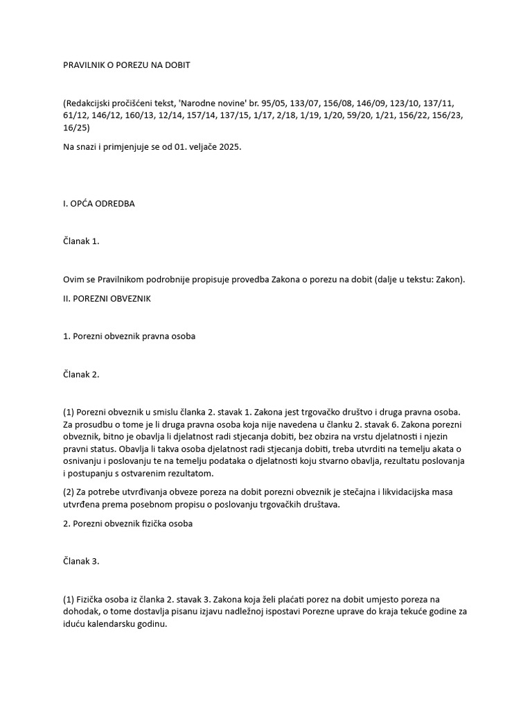 Pravilnik o Porezu Na Dobit | PDF