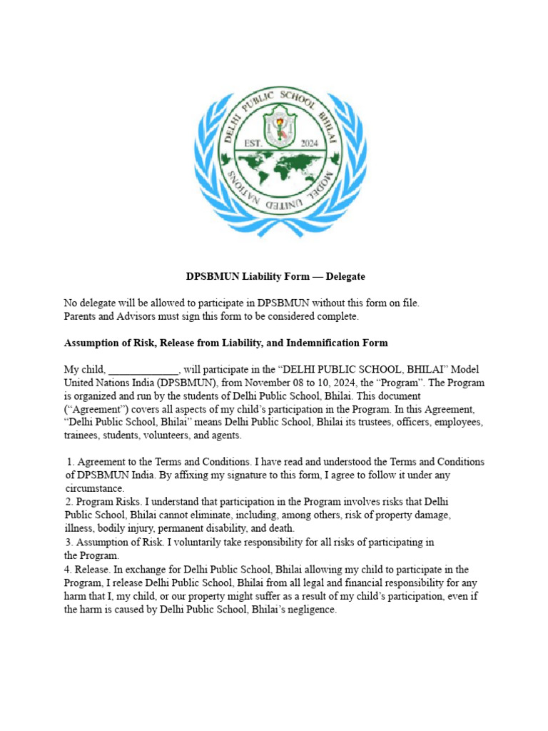 DPSBMU Liability and Media Release Form | PDF | Indemnity | Justice
