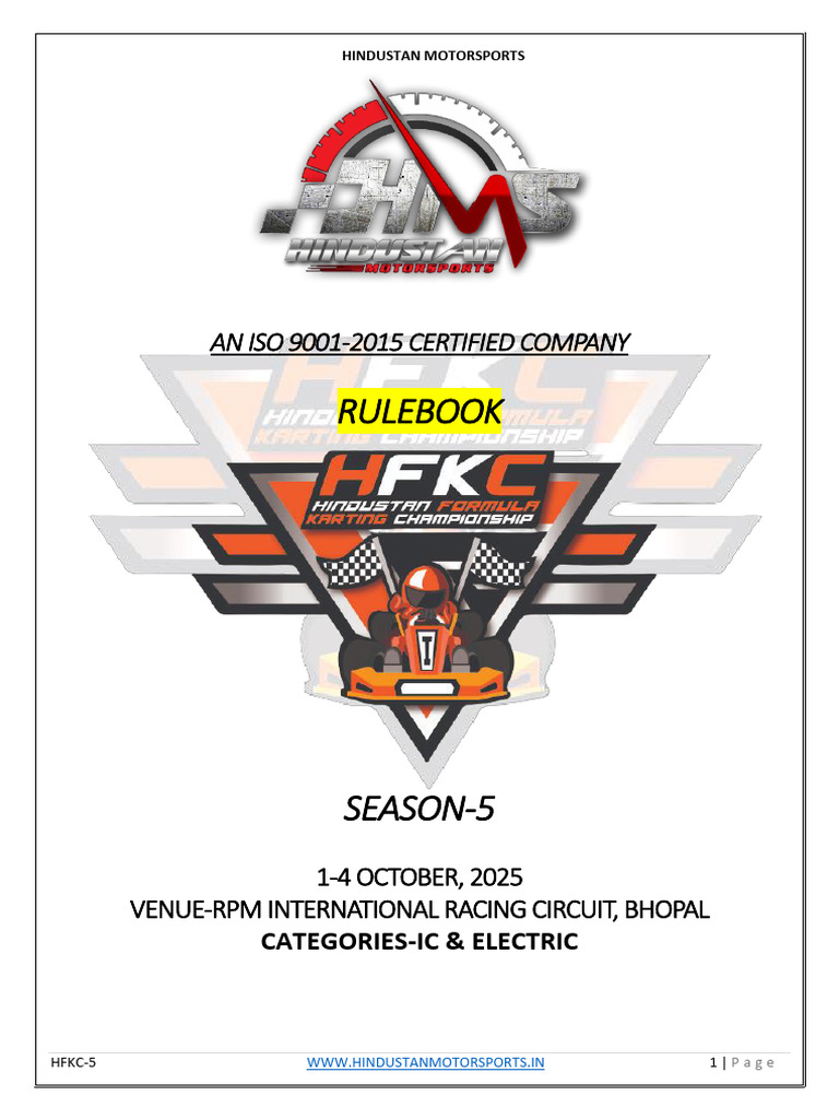 Hindustan Formula Karting Rulebook 2025 | PDF | Steering | Brake