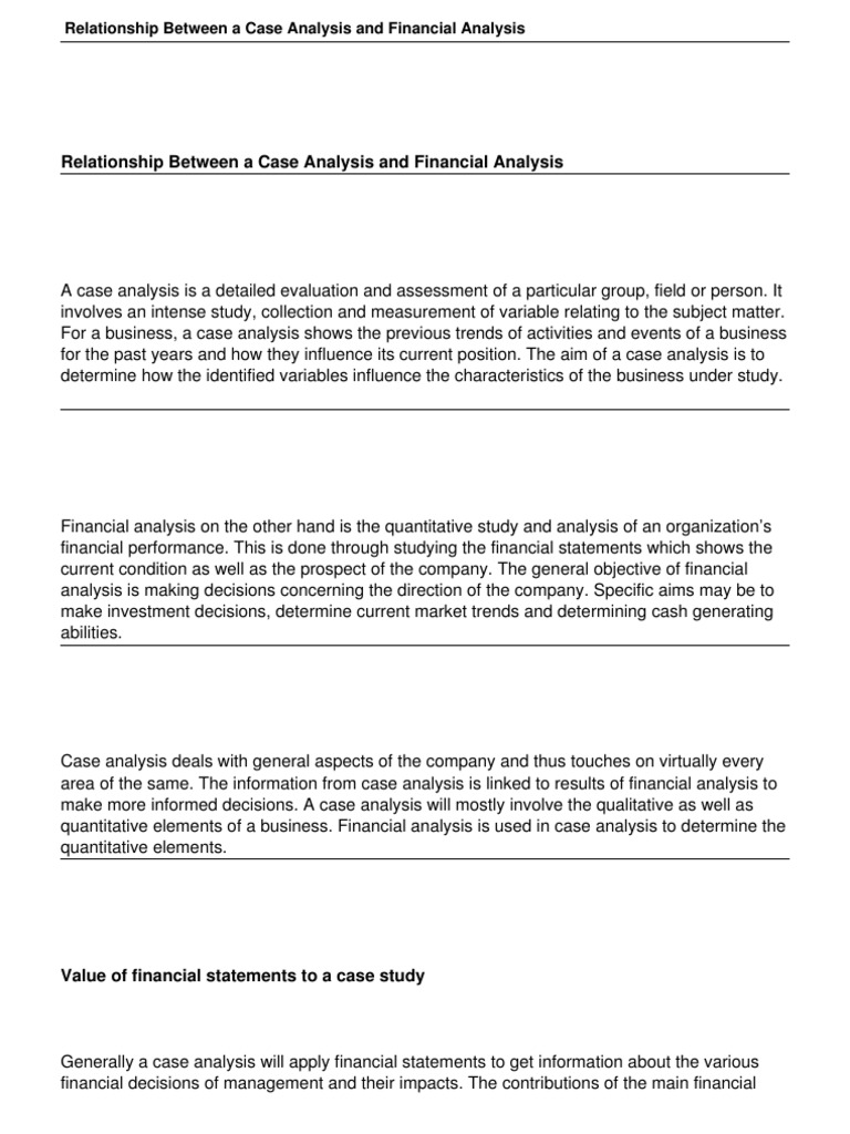 Relationship Between A Case Analysis and Financial Analysis | PDF ...