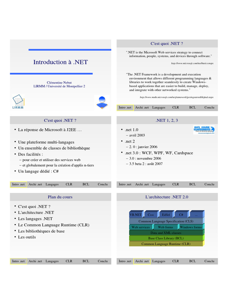 Introduction au Framework .NET | PDF | C# (Langage de programmation ...