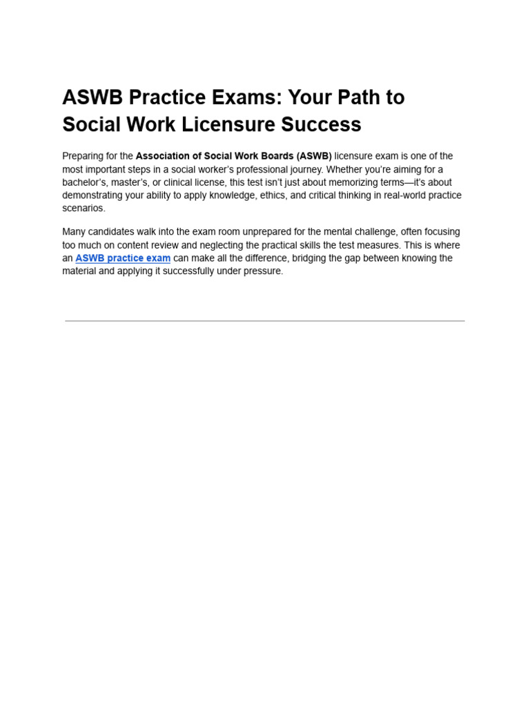 ASWB Exam Success Through Practice Tests | PDF | Social Work | Critical ...