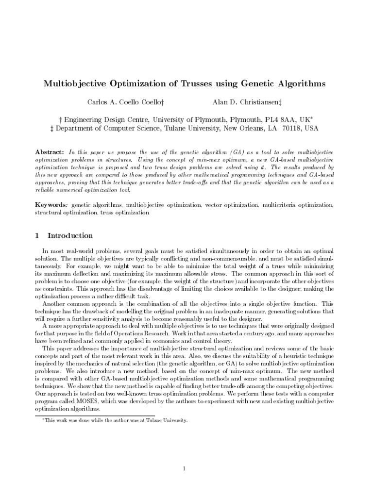 Multiobjective Optimizationof Trussesusing Genetic Algorithms | PDF | Mathematical Optimization ...