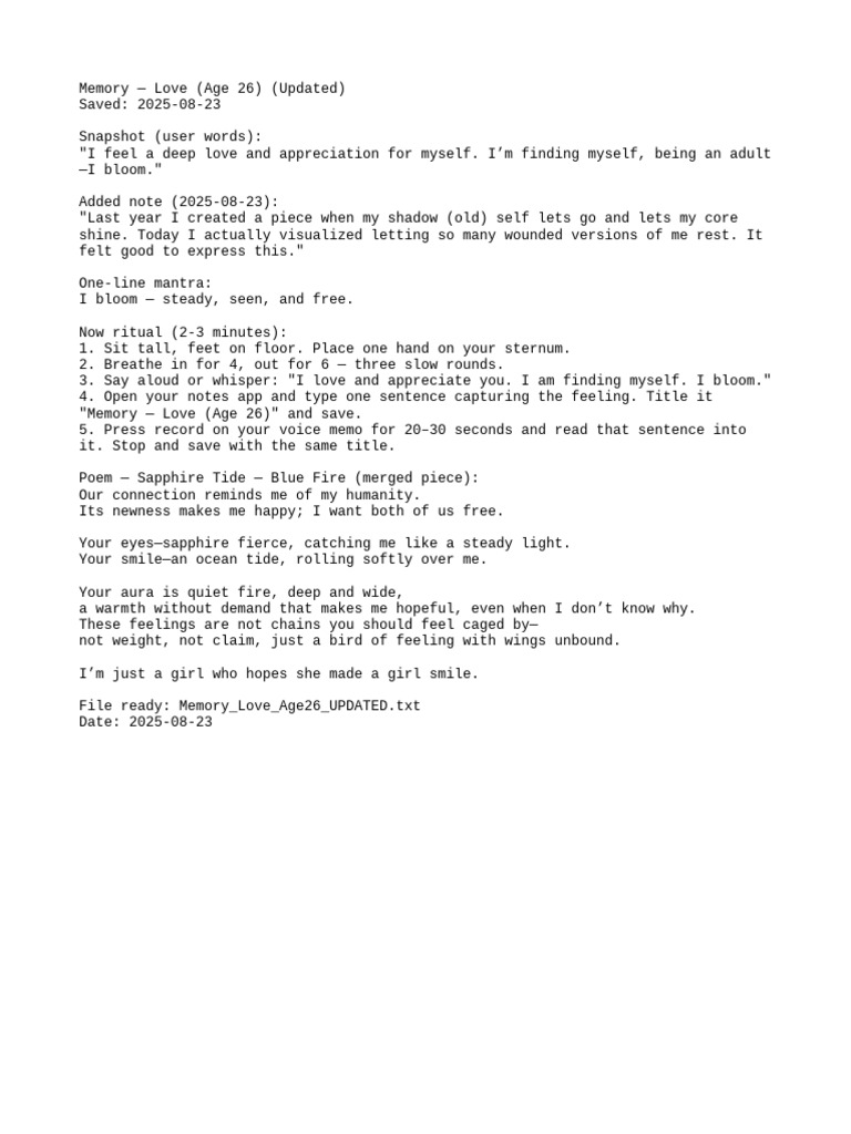Memory of Self-Love at Age 26 | PDF