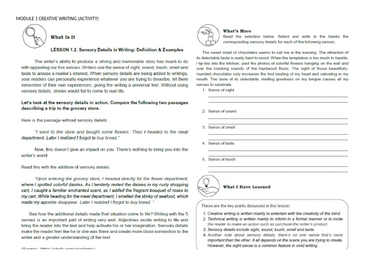 Module 1 Sensory Details | PDF