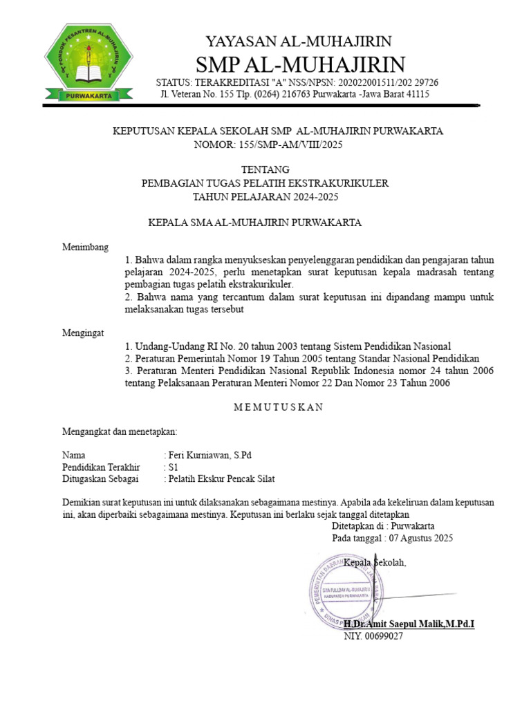 SK Pelatih SMP Feri Kurniawan, S.PD | PDF