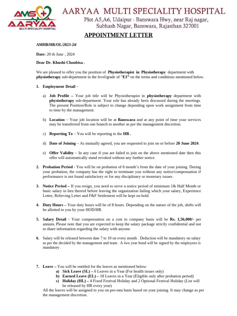 Sample of Offer Letter Word | PDF | Identity Document