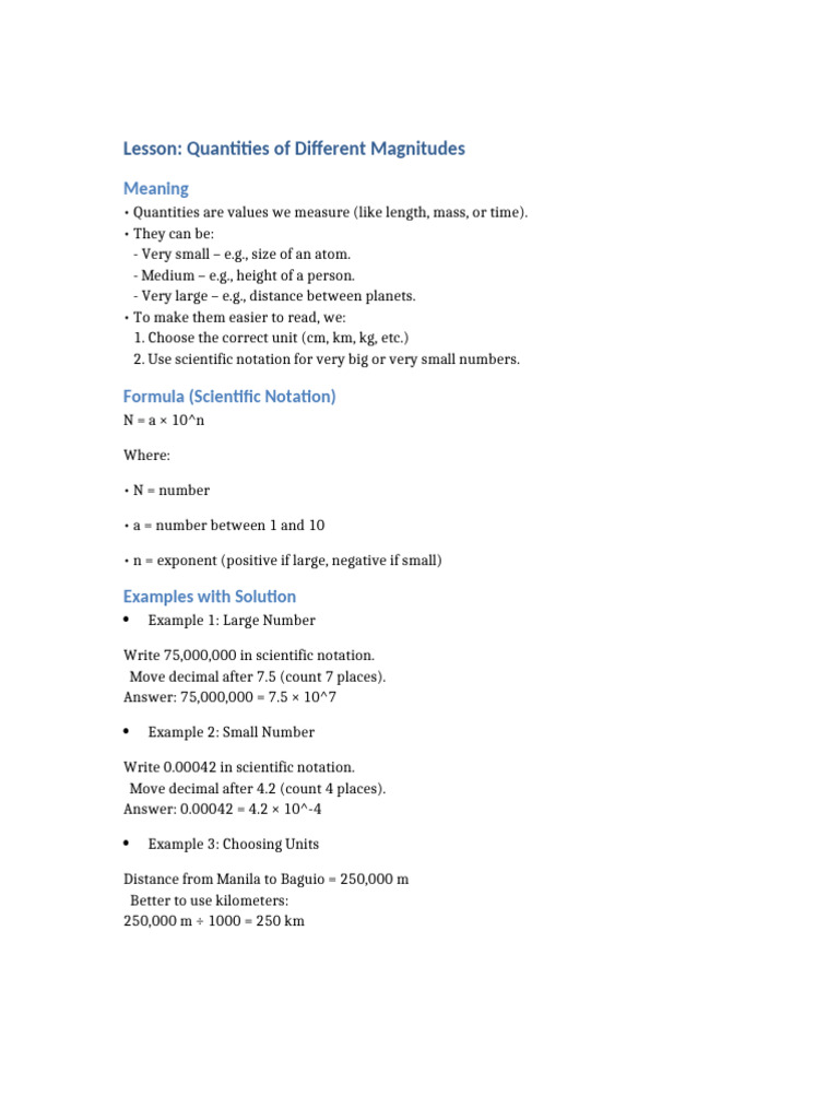 Quantities of Different Magnitudes | PDF
