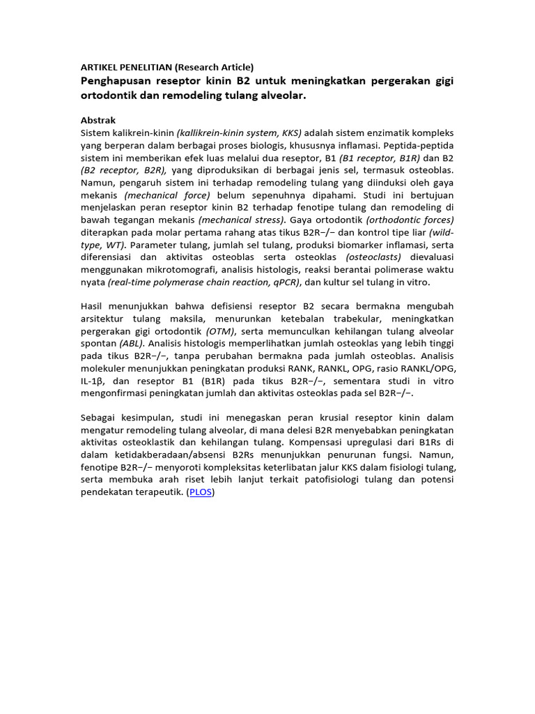 Pengaruh Reseptor Kinin B2 pada Remodeling Tulang | PDF