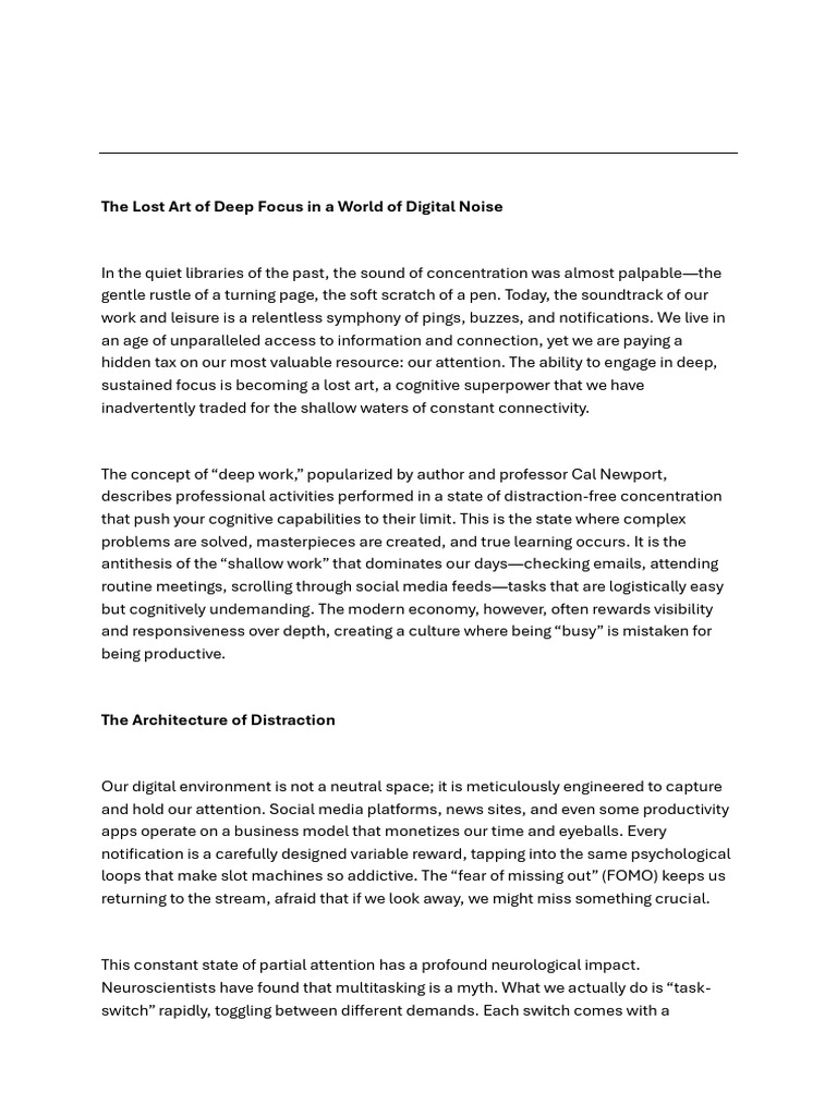 The Lost Art of Deep Focus in A World of Digital Noise | PDF ...
