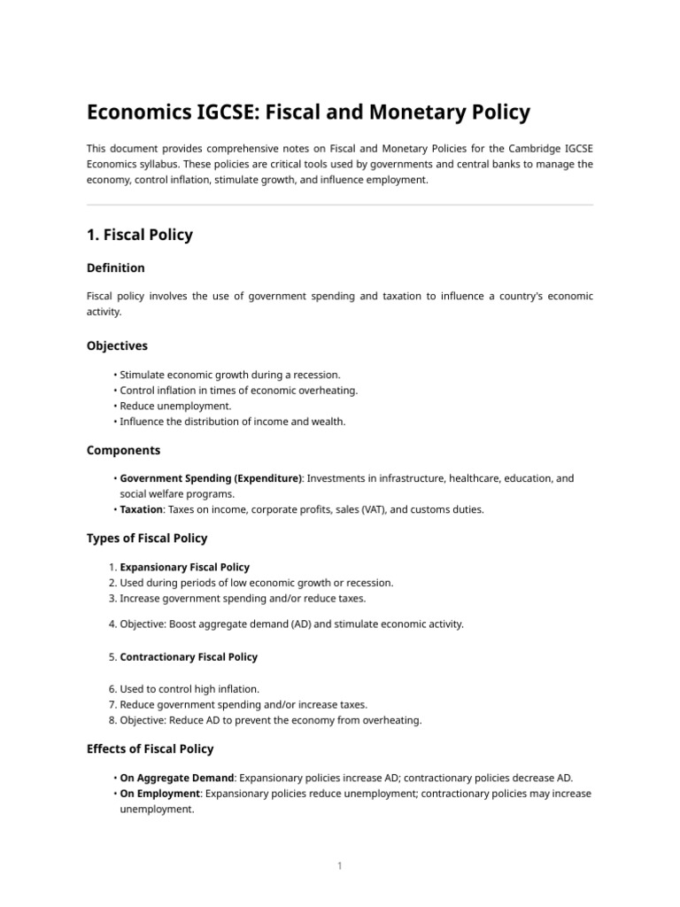 Igcse Economics Fiscal Monetary Policy | PDF | Fiscal Policy | Monetary ...