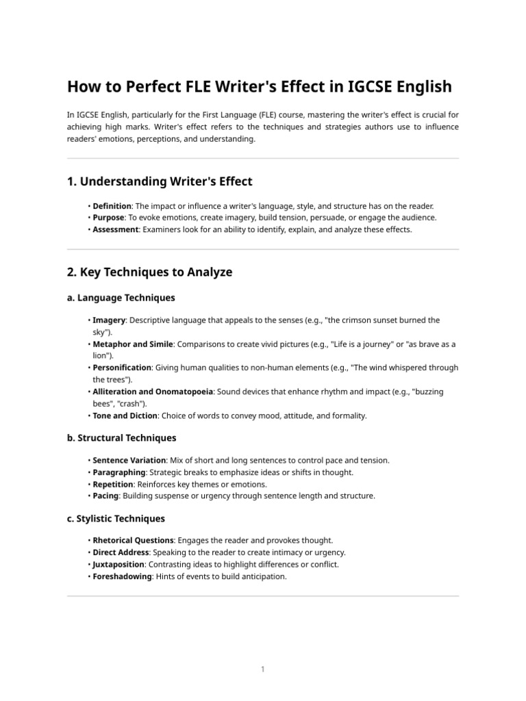 Mastering Writer's Effect in IGCSE | PDF | Metaphor | Human Communication