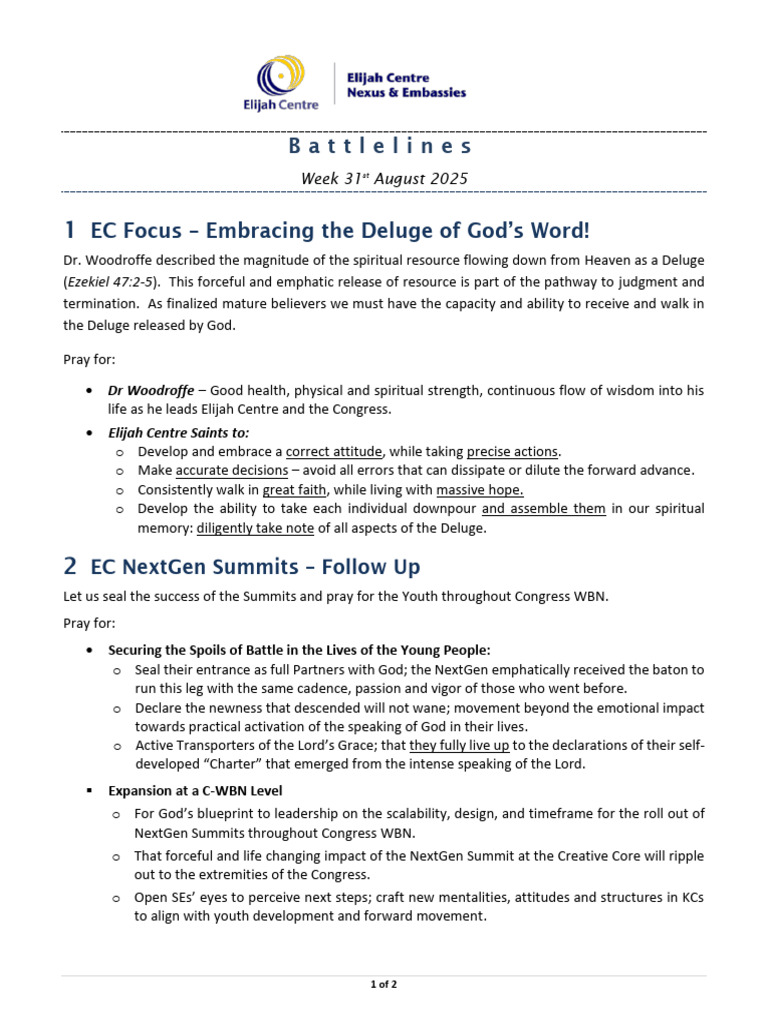 2025-08-31 Elijah Centre Battlelines | PDF | Theology | Religious Belief And Doctrine