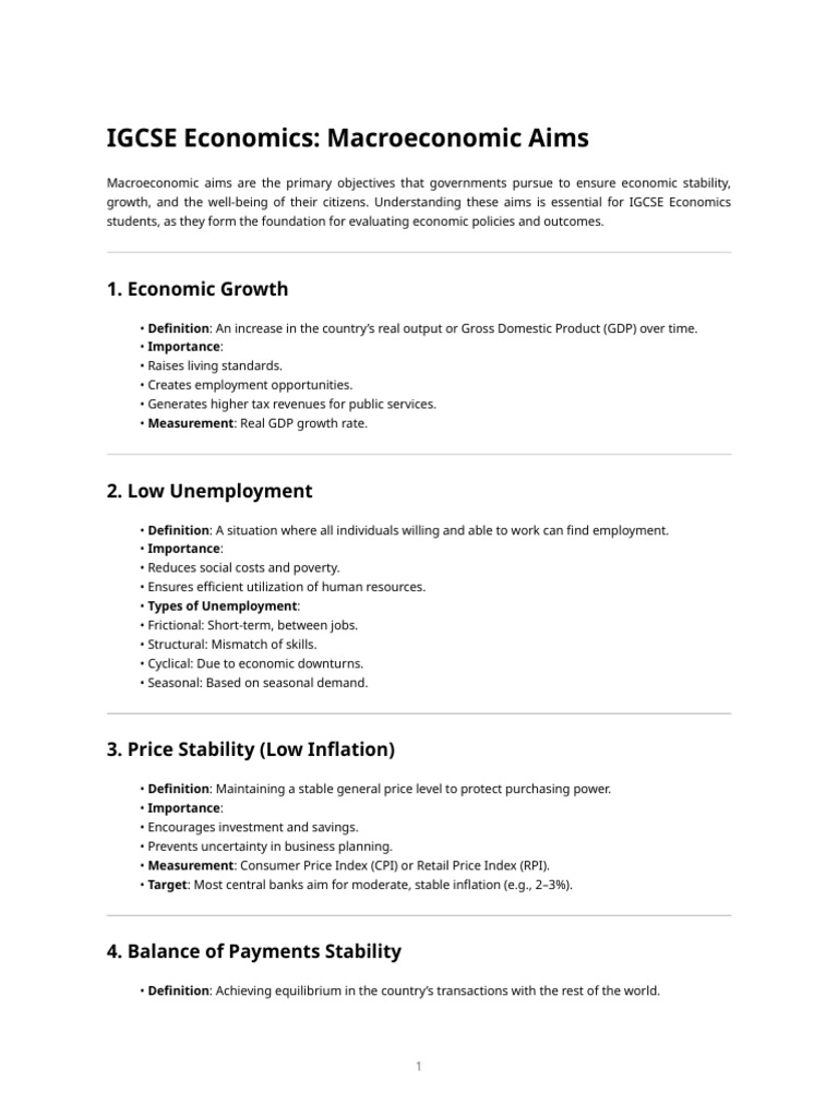 IGCSE Macroeconomic Aims Explained | PDF | Macroeconomics | Economics