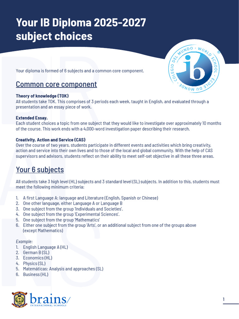 IB Diploma Subject Choices 2025-2027 | PDF