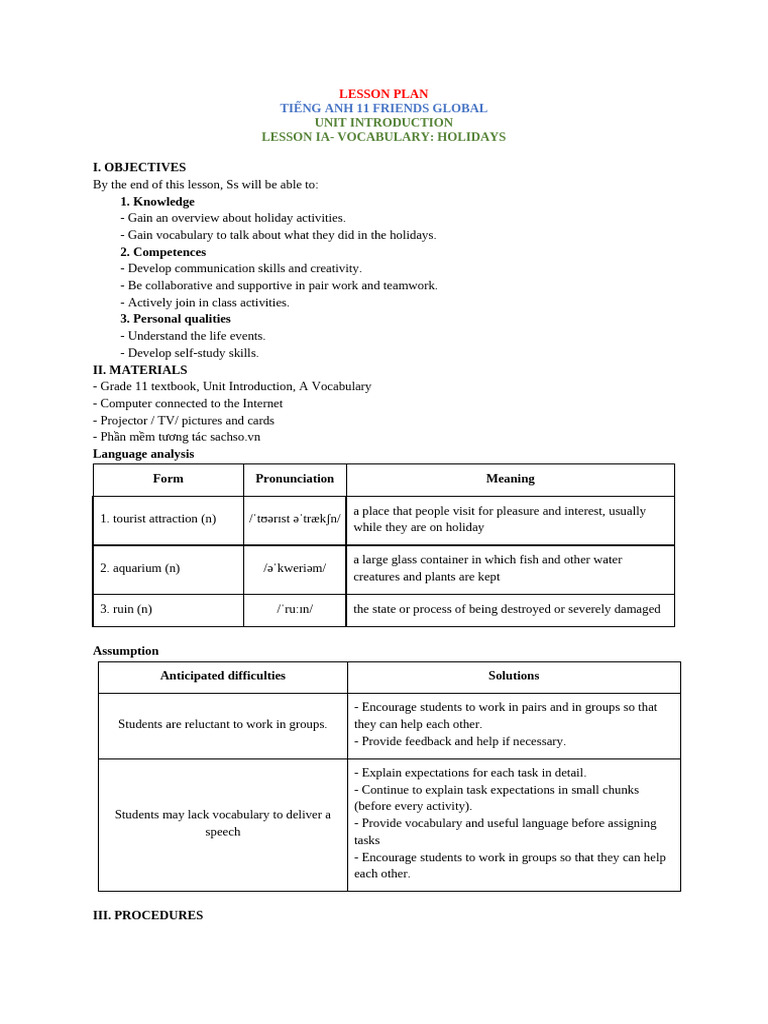 Lesson Plan IA | PDF | Verb | Grammatical Tense