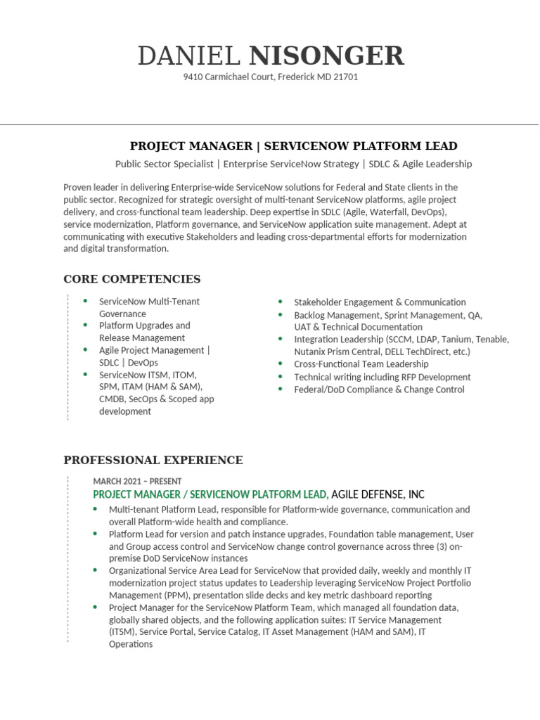 ServiceNow Project Manager Profile | PDF | Software Development Process ...