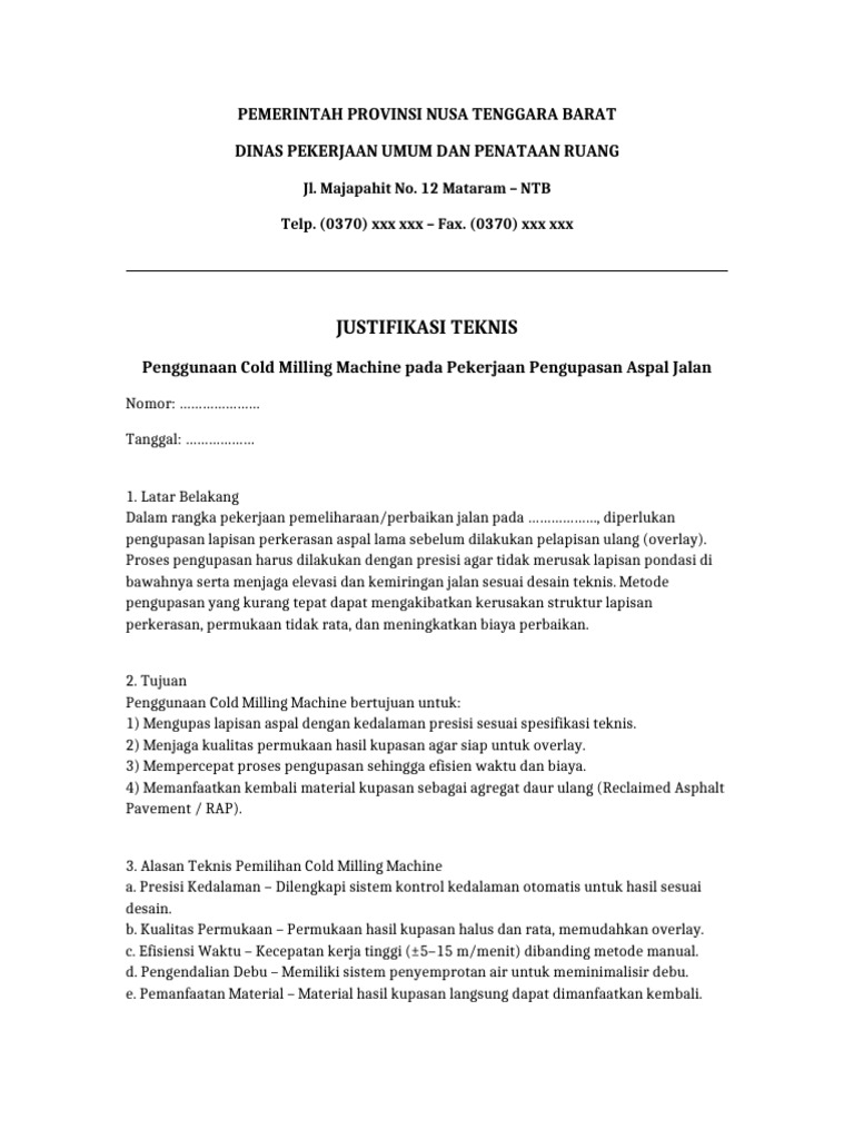 Justifikasi Penggunaan Cold Milling Machine | PDF