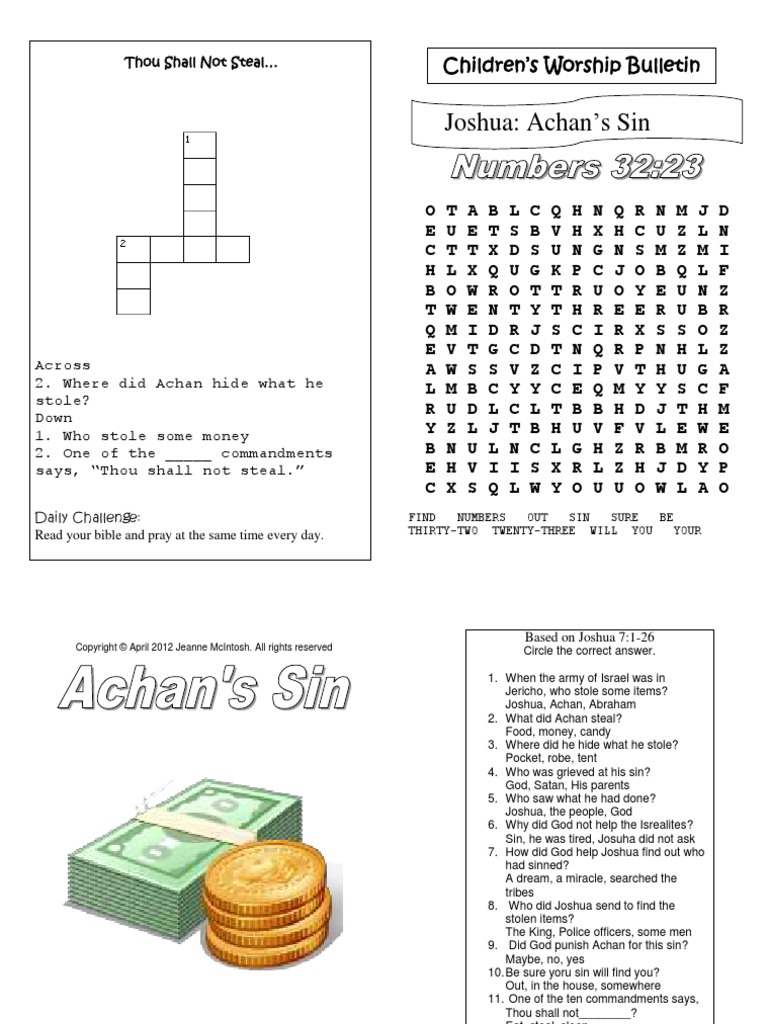 Joshua - Achan's Sin Bulletin For Kids | PDF | Joshua | Weekly Torah ...