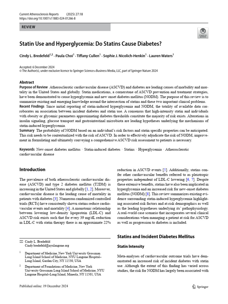 Statins and Diabetes Risk: A Review | PDF | Statin | Atherosclerosis