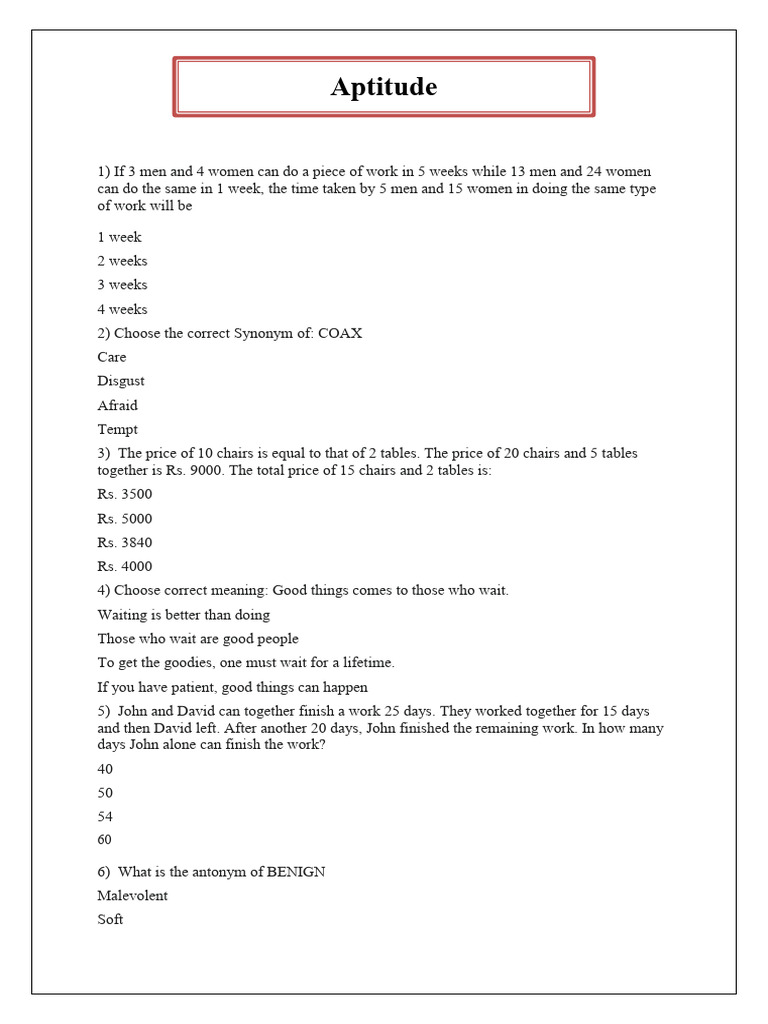 Aptitude Questions and Answers | PDF