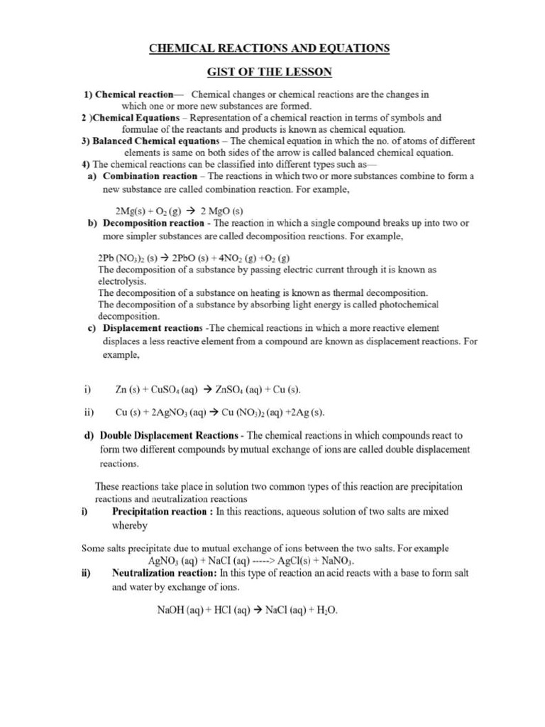 Lesson 3 Chemical Reactions - Gist of The Lesson. | PDF