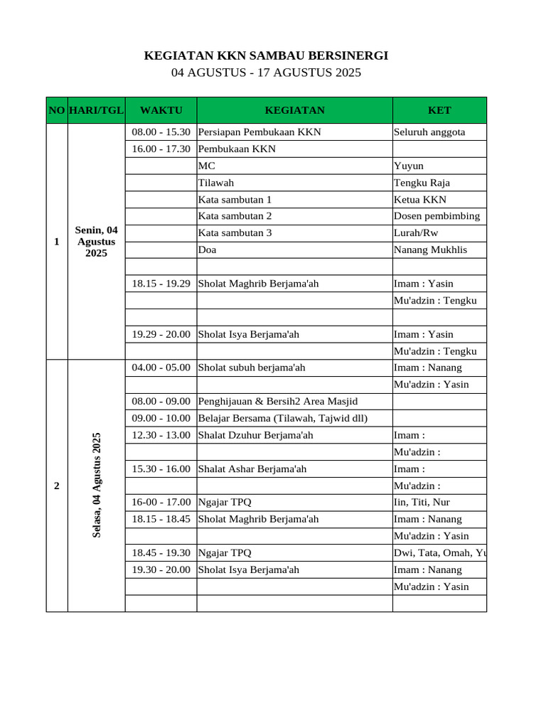 Jadwal Proker KKN | PDF