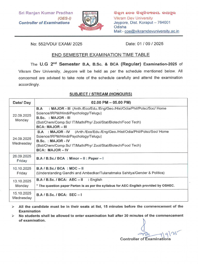 UG 2nd Semester BA, BSC, BCA Regular Examination 2025 | PDF