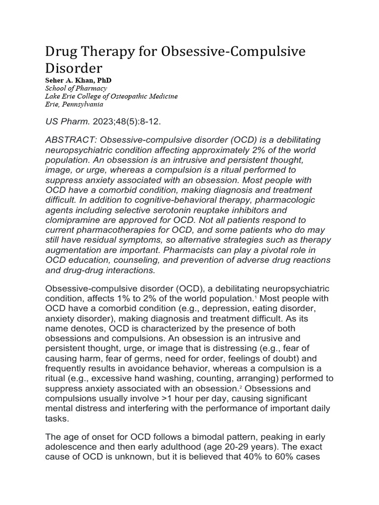 OCD Drug Therapy: SSRIs and Alternatives | PDF | Obsessive–Compulsive ...