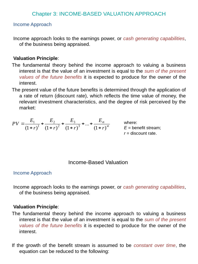 Income-Based Valuation Approach | PDF | Discounted Cash Flow ...