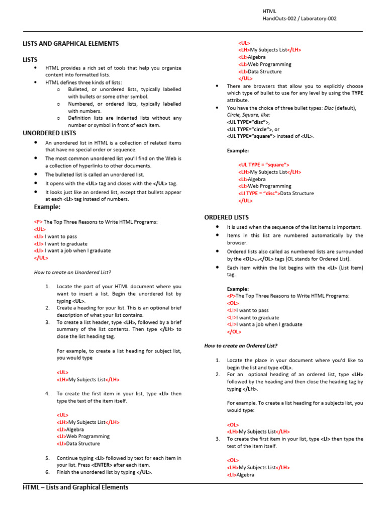 02 Lists and Graphical Elements | PDF | Html Element | Html