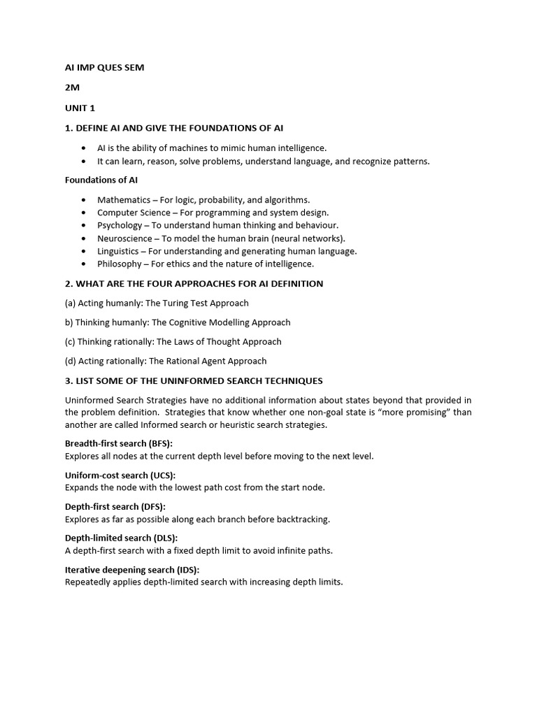 Ai Imp Ques Sem | PDF | Artificial Intelligence | Intelligence (AI) & Semantics