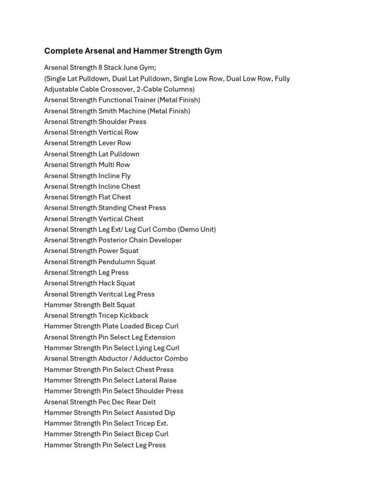 Complete Arsenal and Hammer Strength Gym | PDF