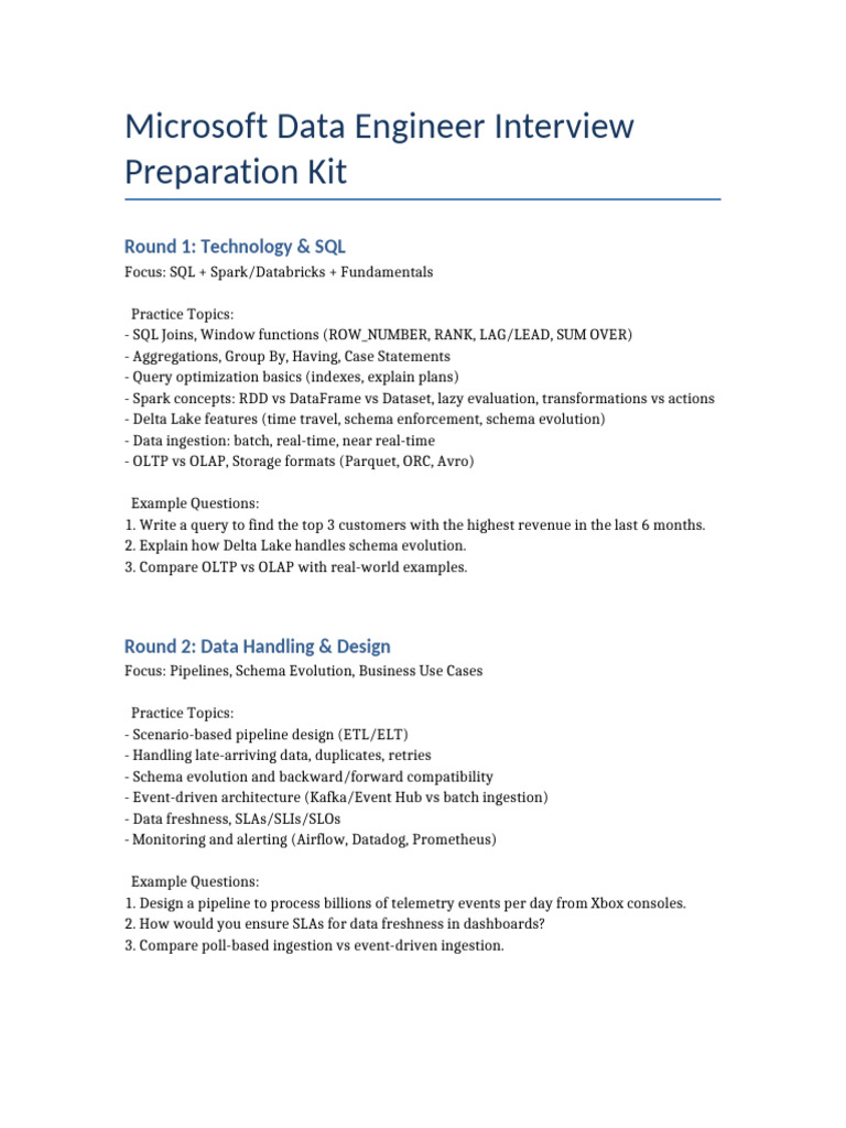 Microsoft Data Engineer Interview Prep | PDF | Data Management Software | Data Management