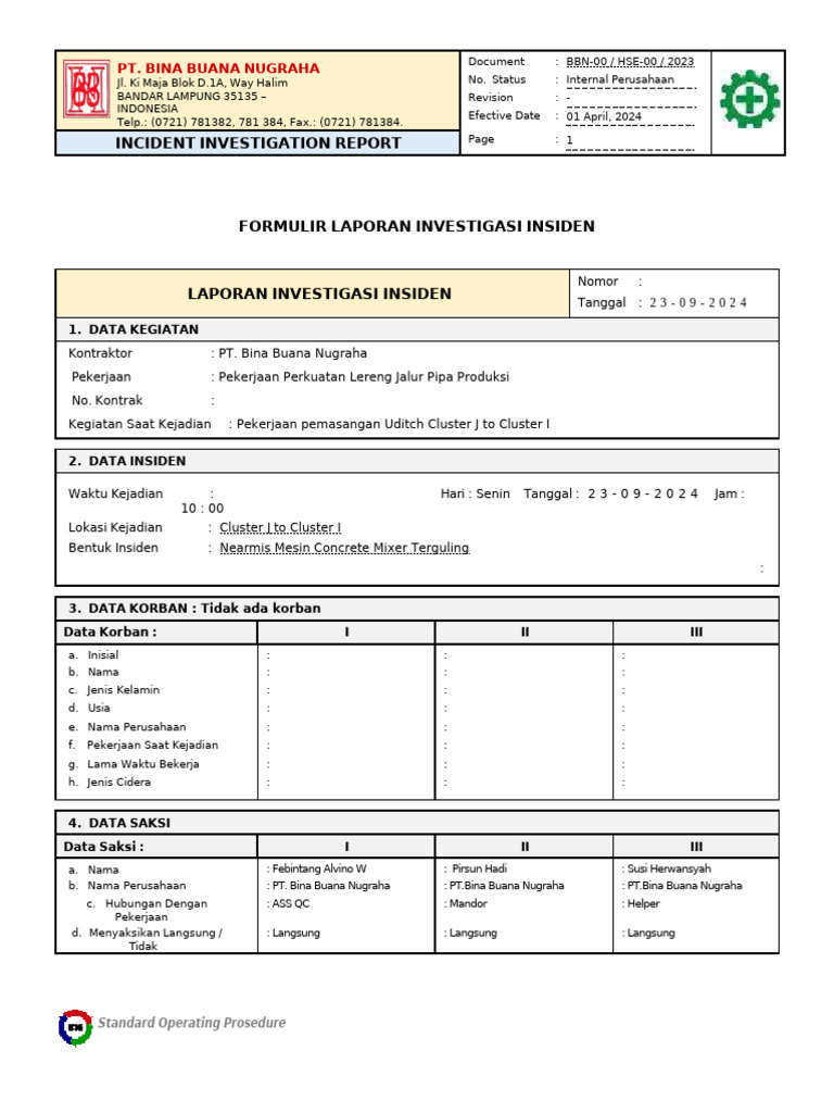Laporan Investigasi Insiden PT BBN | PDF