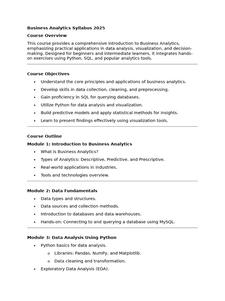Business Analytics Syllabus 2025 | PDF | Analytics | Data Analysis