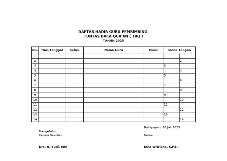 Absen Guru TBQ | PDF