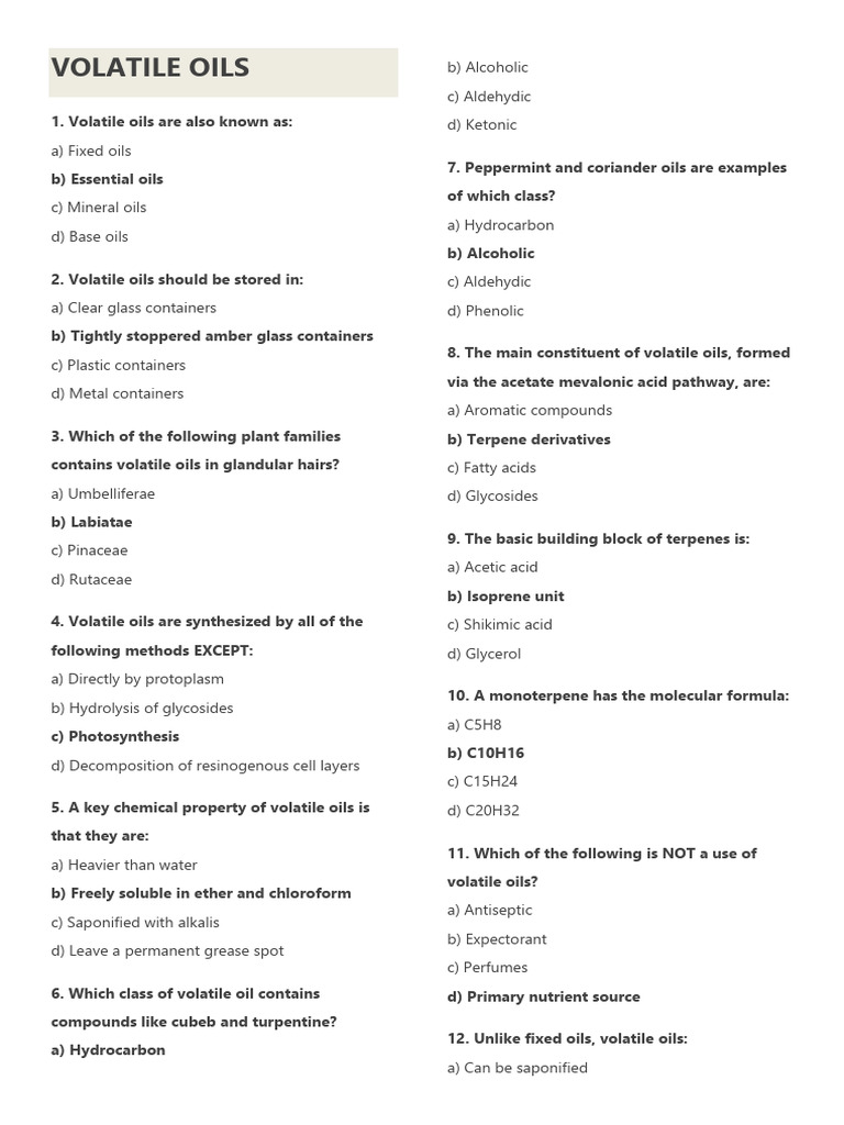Understanding Volatile Oils: Properties & Uses | PDF | Essential Oil