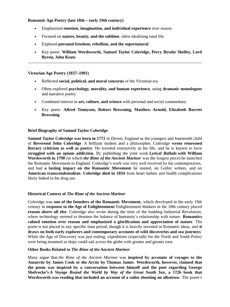 Brief Biography of Samuel Taylor Coleridge | PDF | Samuel Taylor ...