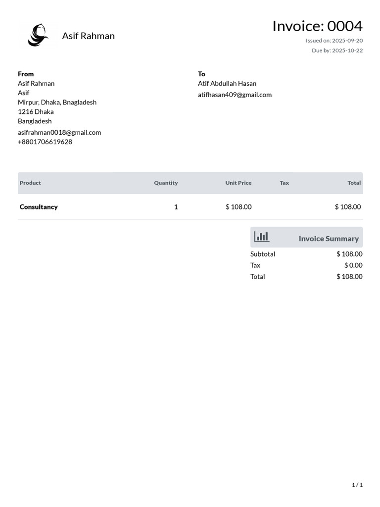 Invoice 0004 Pdf